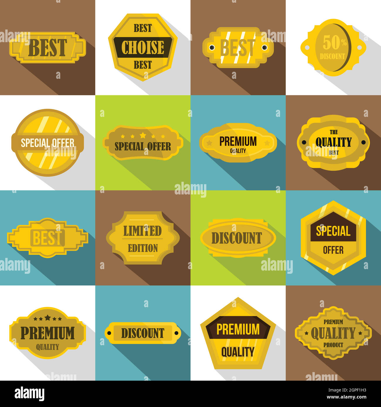 Golden labels icons set, flat style Stock Vector Image & Art - Alamy