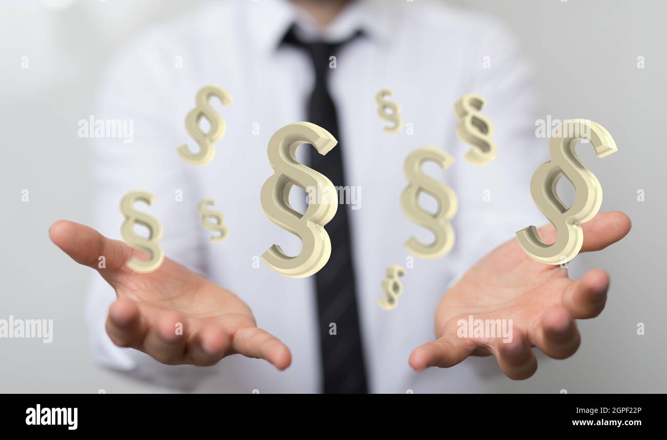 3D rendering of paragraph symbols in the office clerk's hands Stock ...