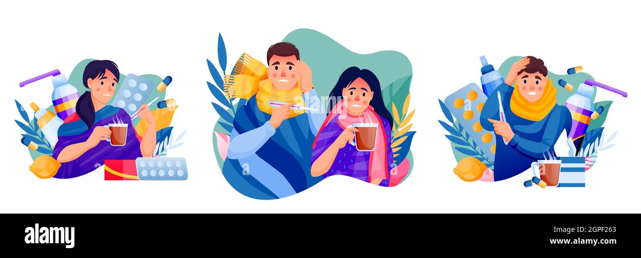 Group Of Sick People Cartoon