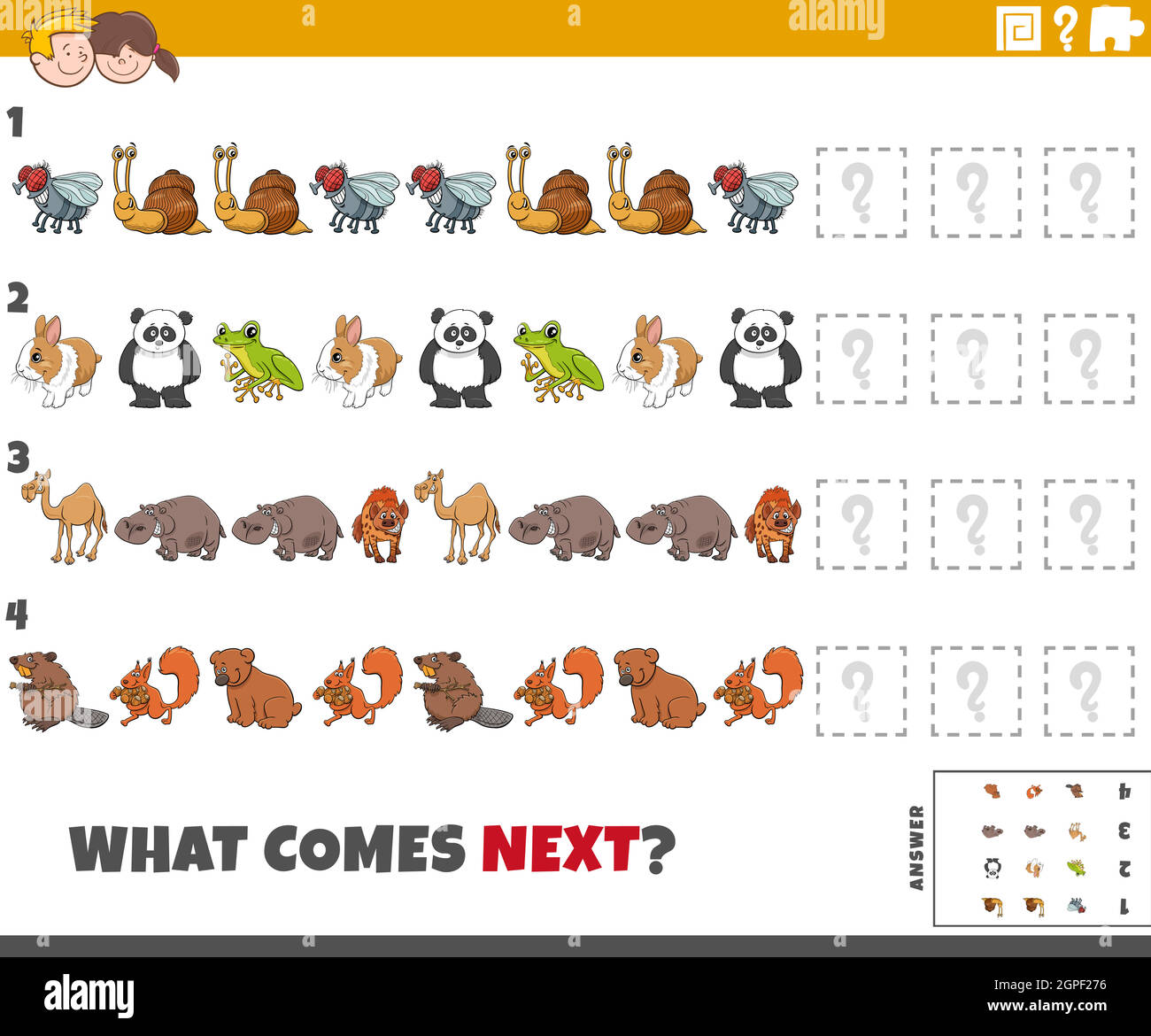 educational pattern game for children with cartoon animals Stock Vector ...