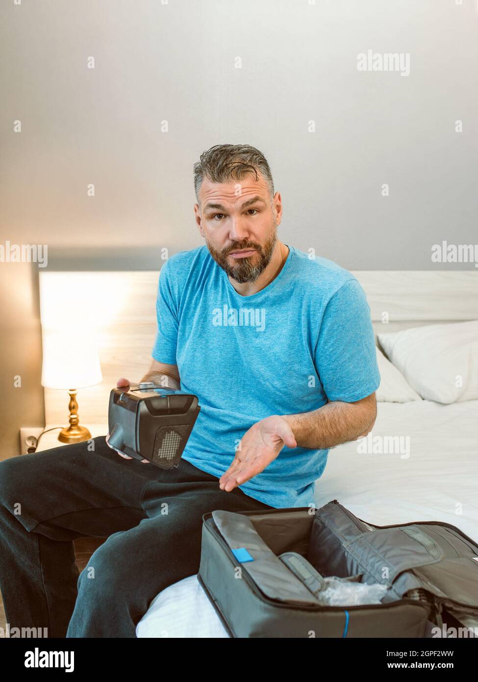 Happy rested man with chronic breathing issues after using CPAP machine ...