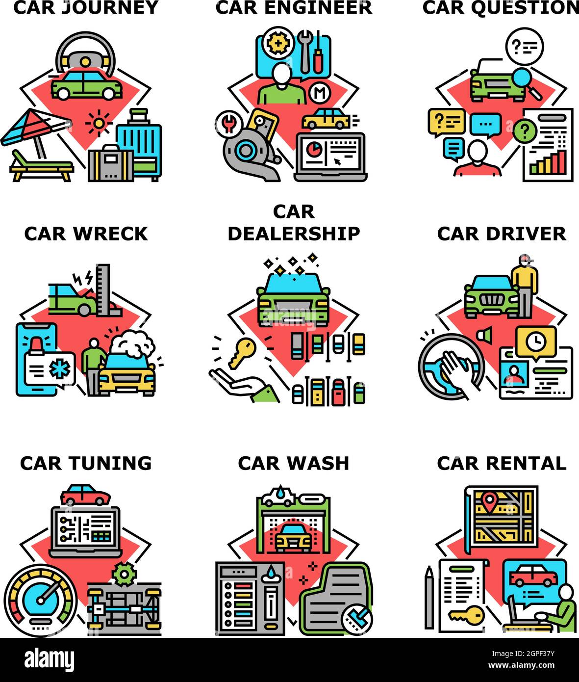 Car Dealership Set Icons Vector Illustrations Stock Vector Image & Art ...