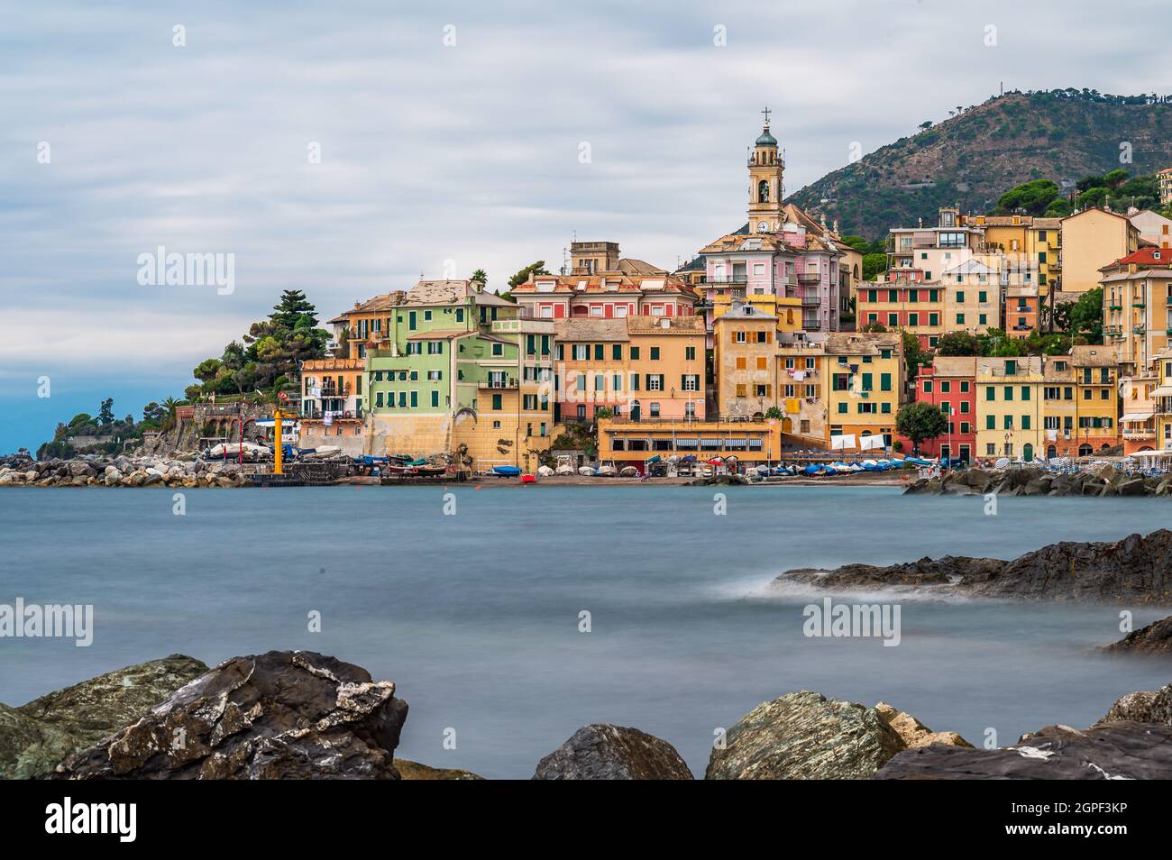 The ancient fishing village of Bogliasco, on the italian Riviera Stock ...