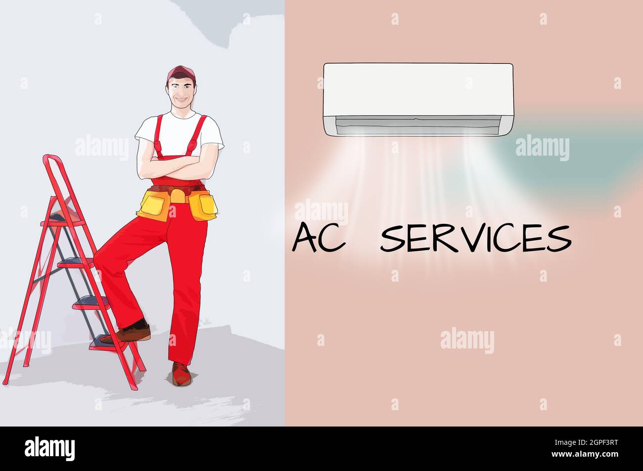 Service and repair of air conditioners. The repairman on the background ...