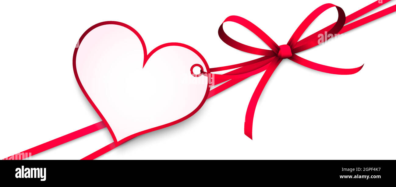 red ribbon bow with heart hang tag Stock Vector Image & Art - Alamy