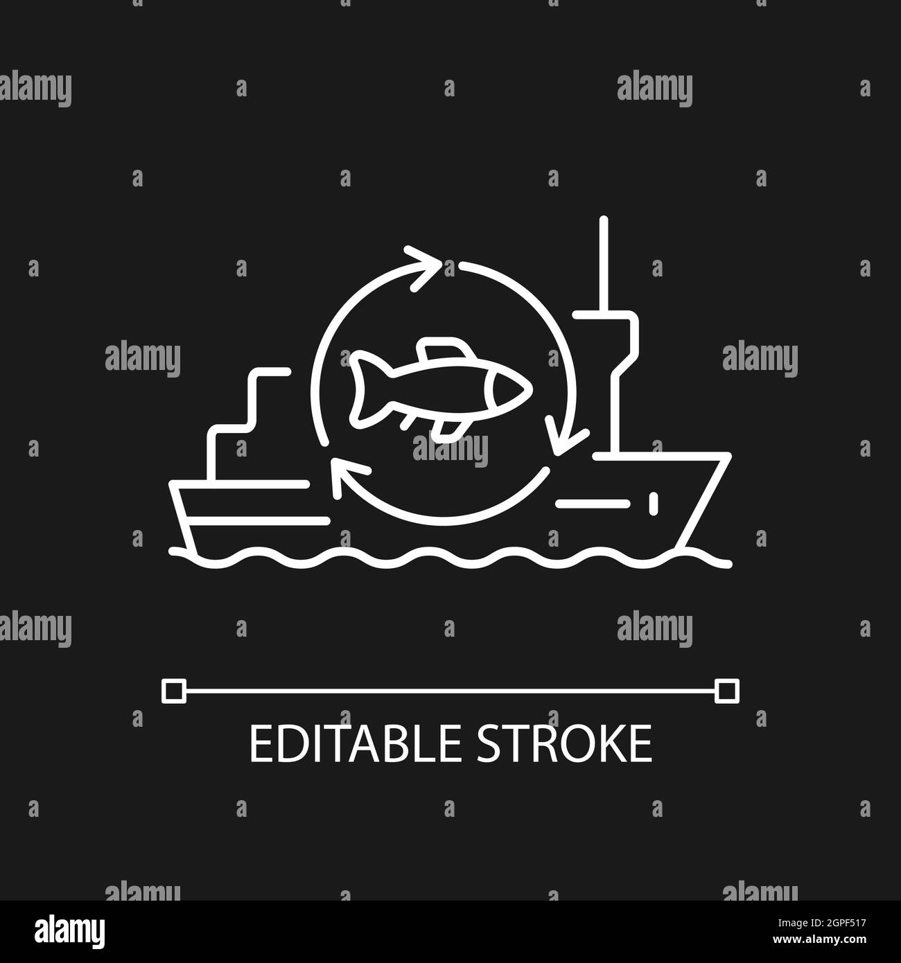 Fish processing vessel white linear icon for dark theme Stock Vector ...