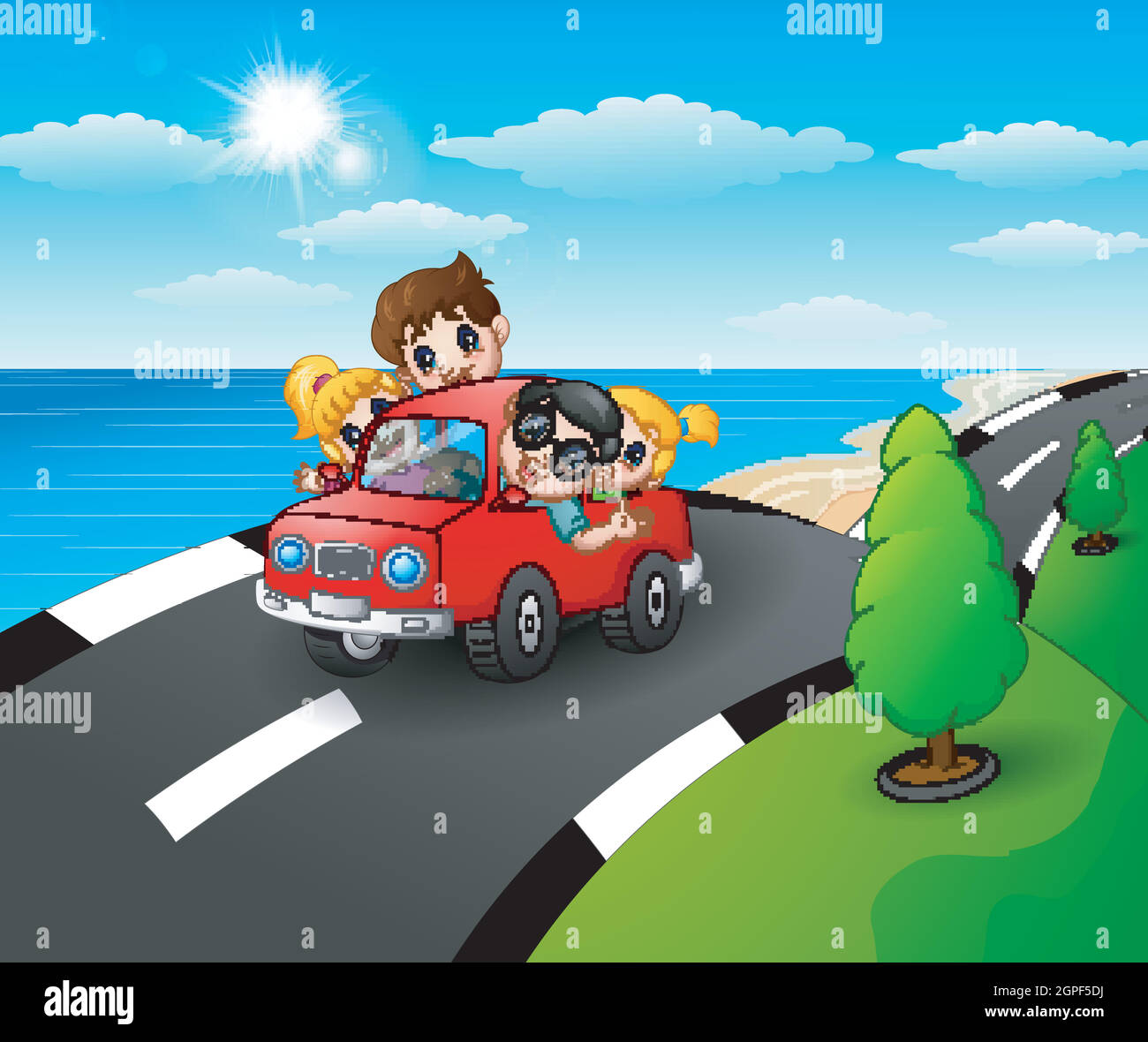 Boy riding in car father Stock Vector Images - Alamy
