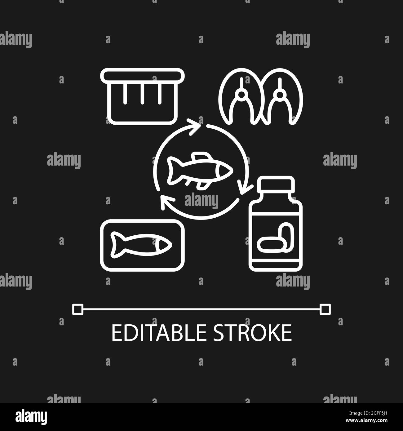 Producing fish products white linear icon for dark theme Stock Vector ...