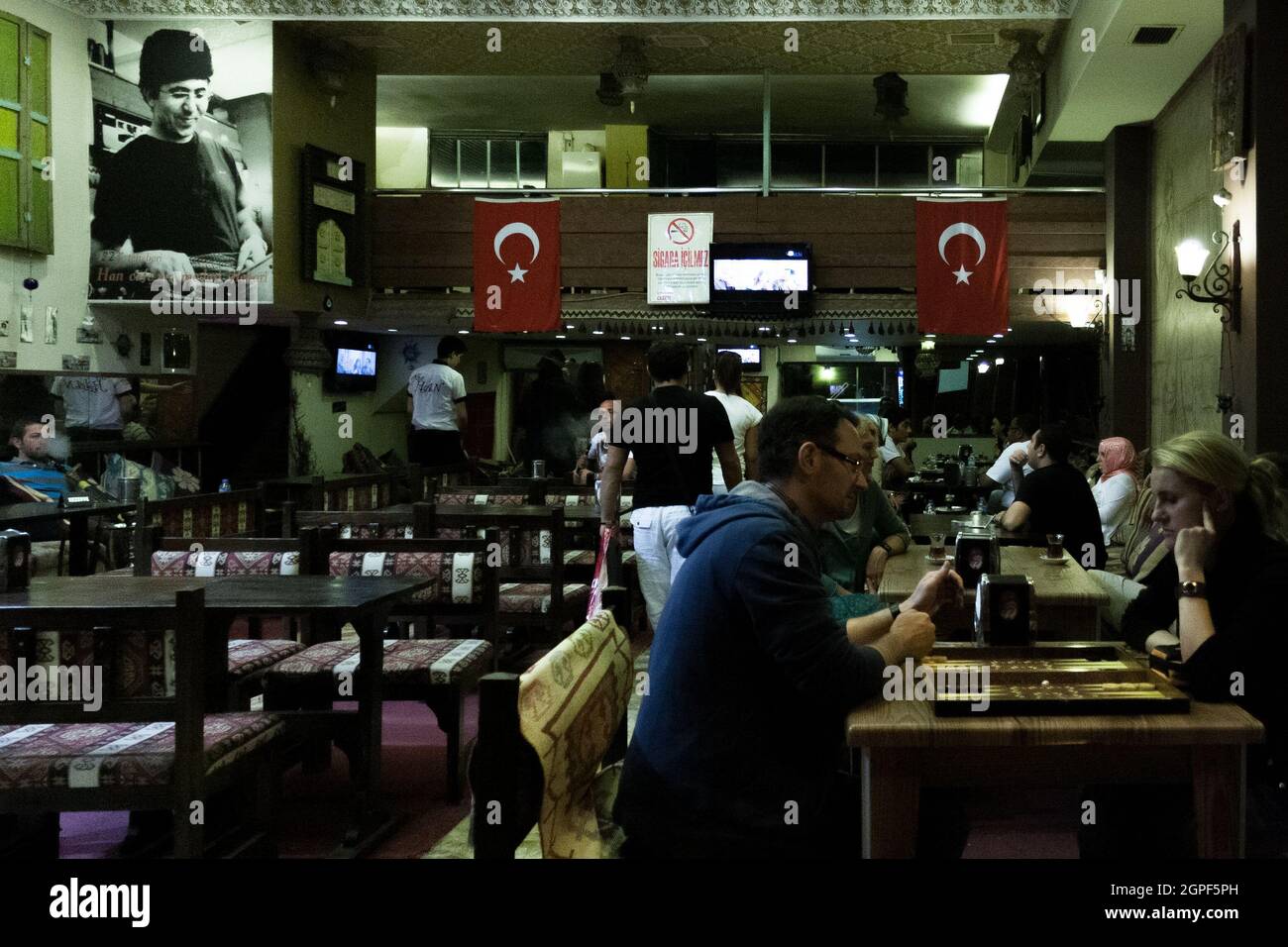 Istanbul, Turkey; May 24th 2013: People playing backgammon in a ...