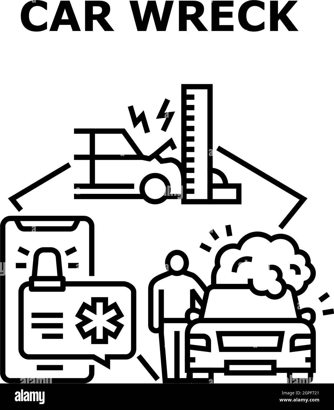 Car Wreck Crash Vector Concept Black Illustration Stock Vector Image ...