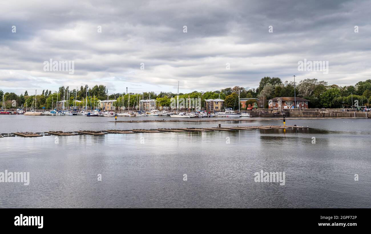 A multi image panorama of the boats lined up in a corner of Preston ...