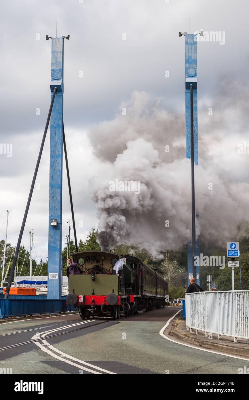Steam train going over the swing bridge at Preston Marina on the Ribble ...