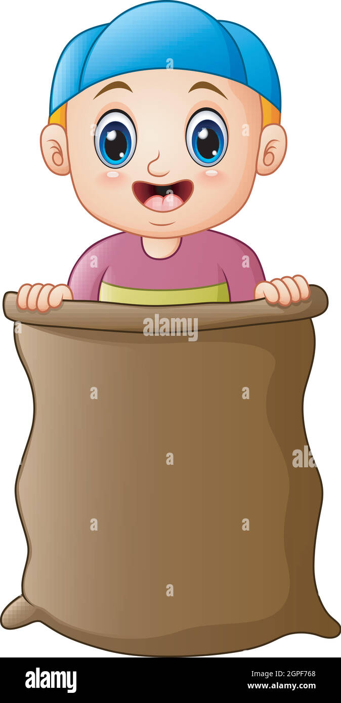 Little boy playing jumping sack race Stock Vector Image & Art - Alamy