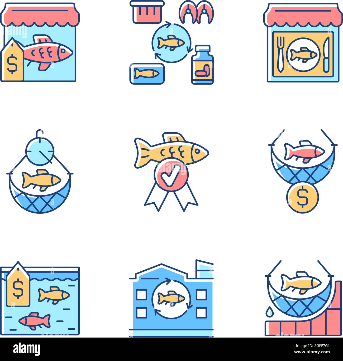 Commercial fishery RGB color icons set Stock Vector Image & Art - Alamy