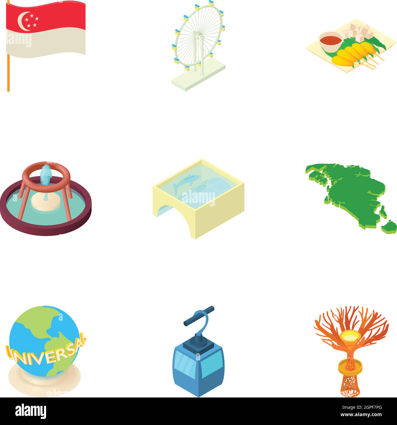 Attractions of Singapore icons set, cartoon style Stock Vector Image ...