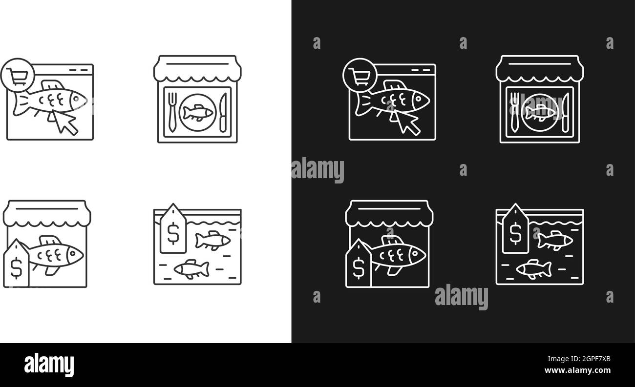 Seafood product selling linear icons set for dark and light mode Stock ...