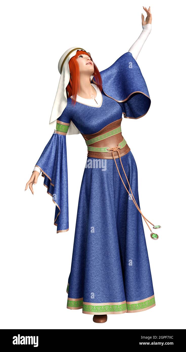 3D rendering of a pretty medieval lady in a traditional costume ...