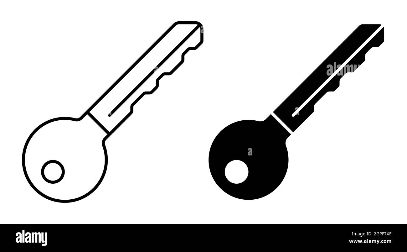 Linear icon. Key to lock front door of residential building or office ...