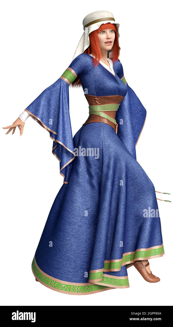 3D rendering of a pretty medieval lady in a traditional costume ...