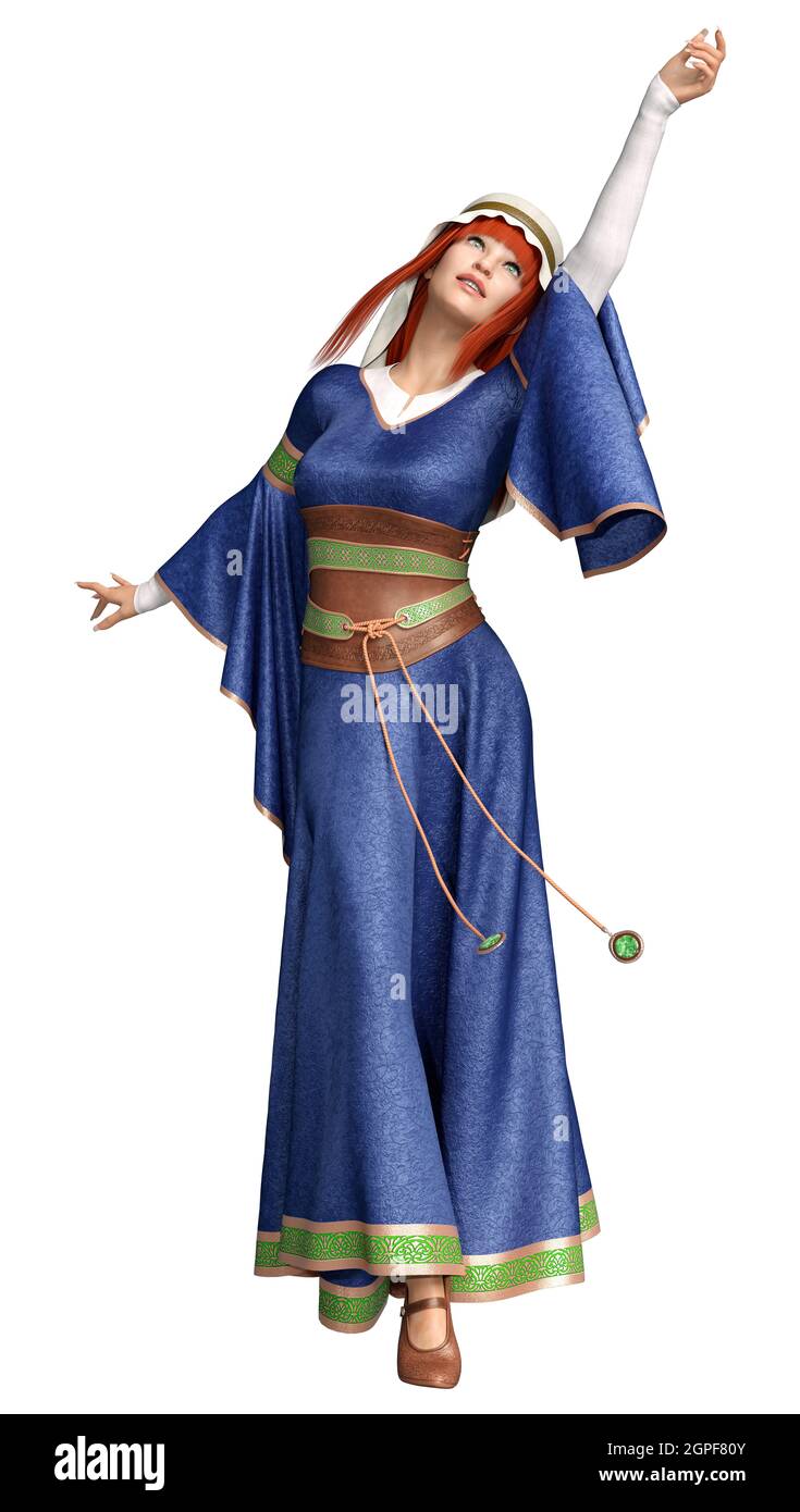 3D rendering of a pretty medieval lady in a traditional costume ...