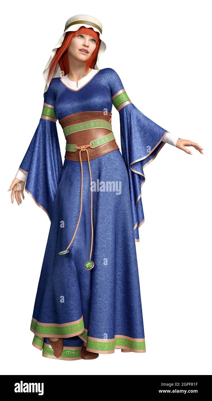 3D rendering of a pretty medieval lady in a traditional costume ...