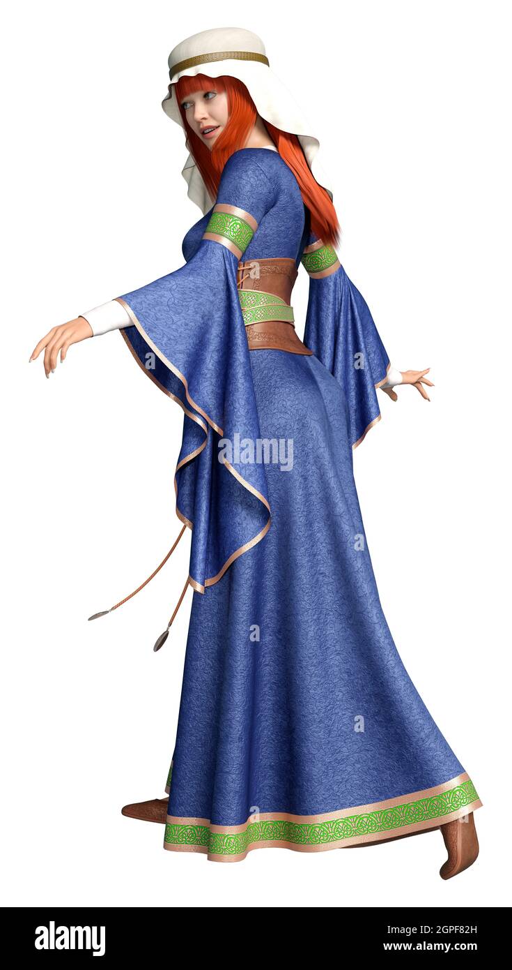 3D rendering of a pretty medieval lady in a traditional costume ...
