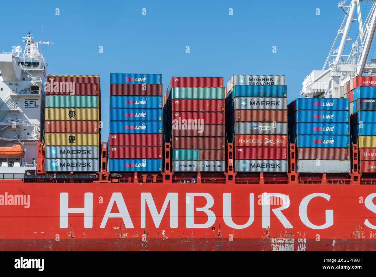 Oakland, CA,USA - June 22, 2021: Close up of cargo containers on a ...