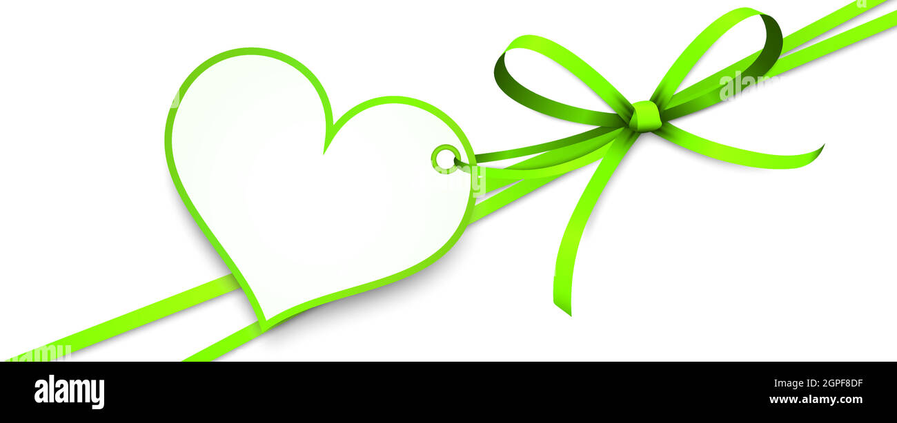 green ribbon bow with heart hang tag Stock Vector Image & Art - Alamy