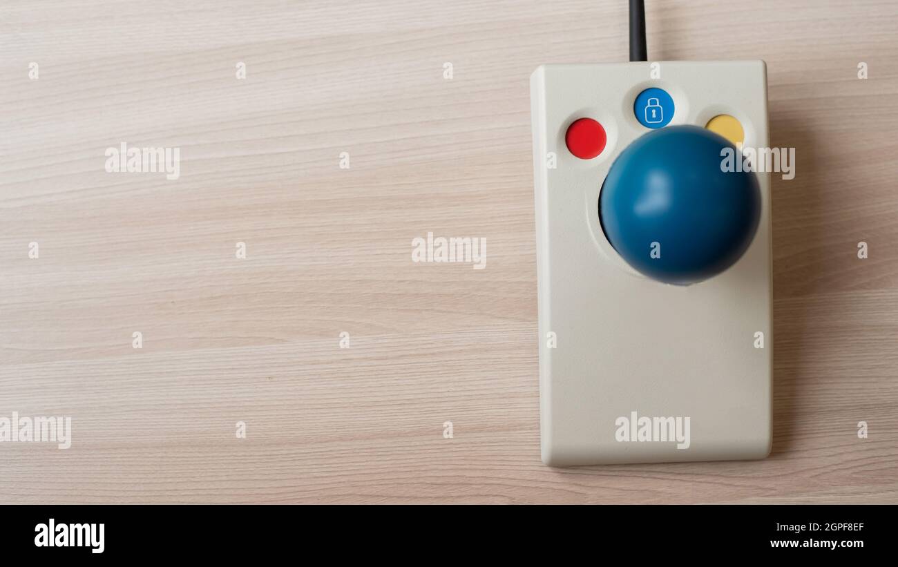 Close-up of a specialized computer mouse for people with cerebral palsy ...