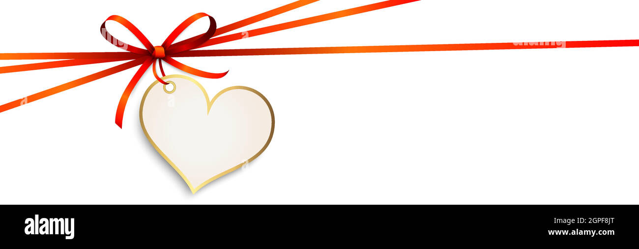 red ribbon bow with heart hang tag Stock Vector Image & Art - Alamy