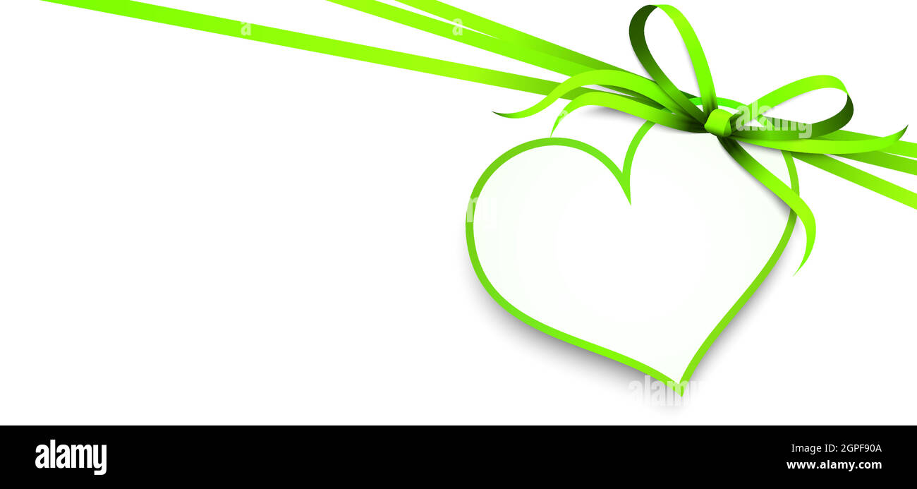 green ribbon bow with heart hang tag Stock Vector Image & Art - Alamy
