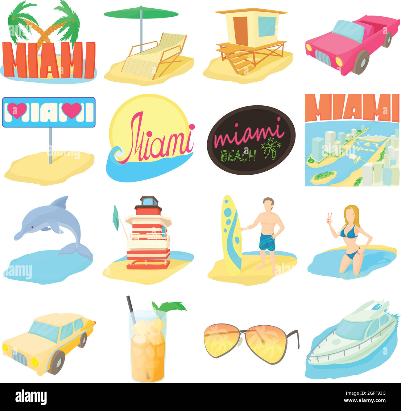 Miami travel icons set, cartoon style Stock Vector Image & Art - Alamy