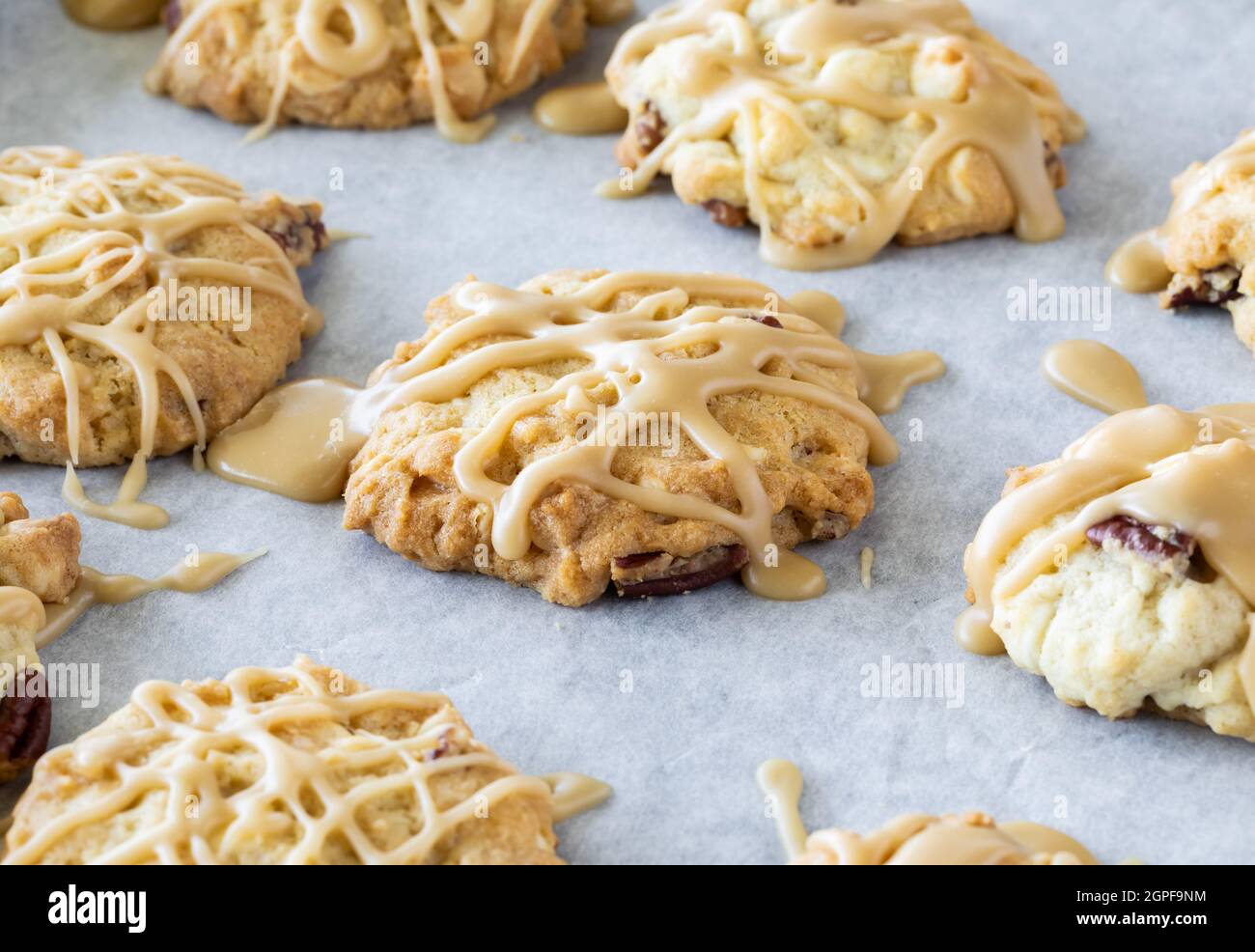 Oven fresh maple Vermont cookies drizzled with maple icing, warm and ...