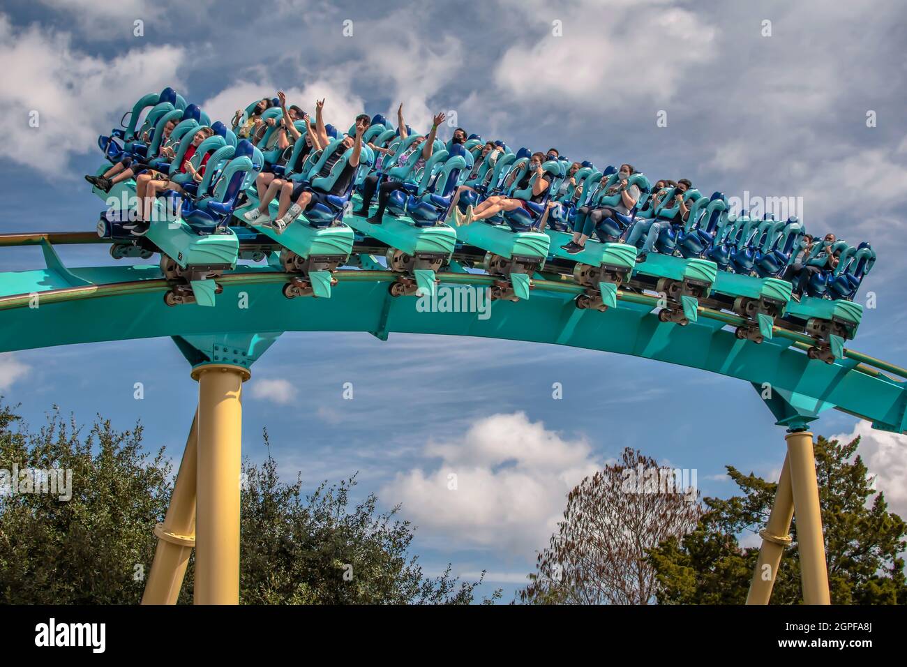 Orlando, Florida. July 28, 2021. People having fun terrific Kraken ...