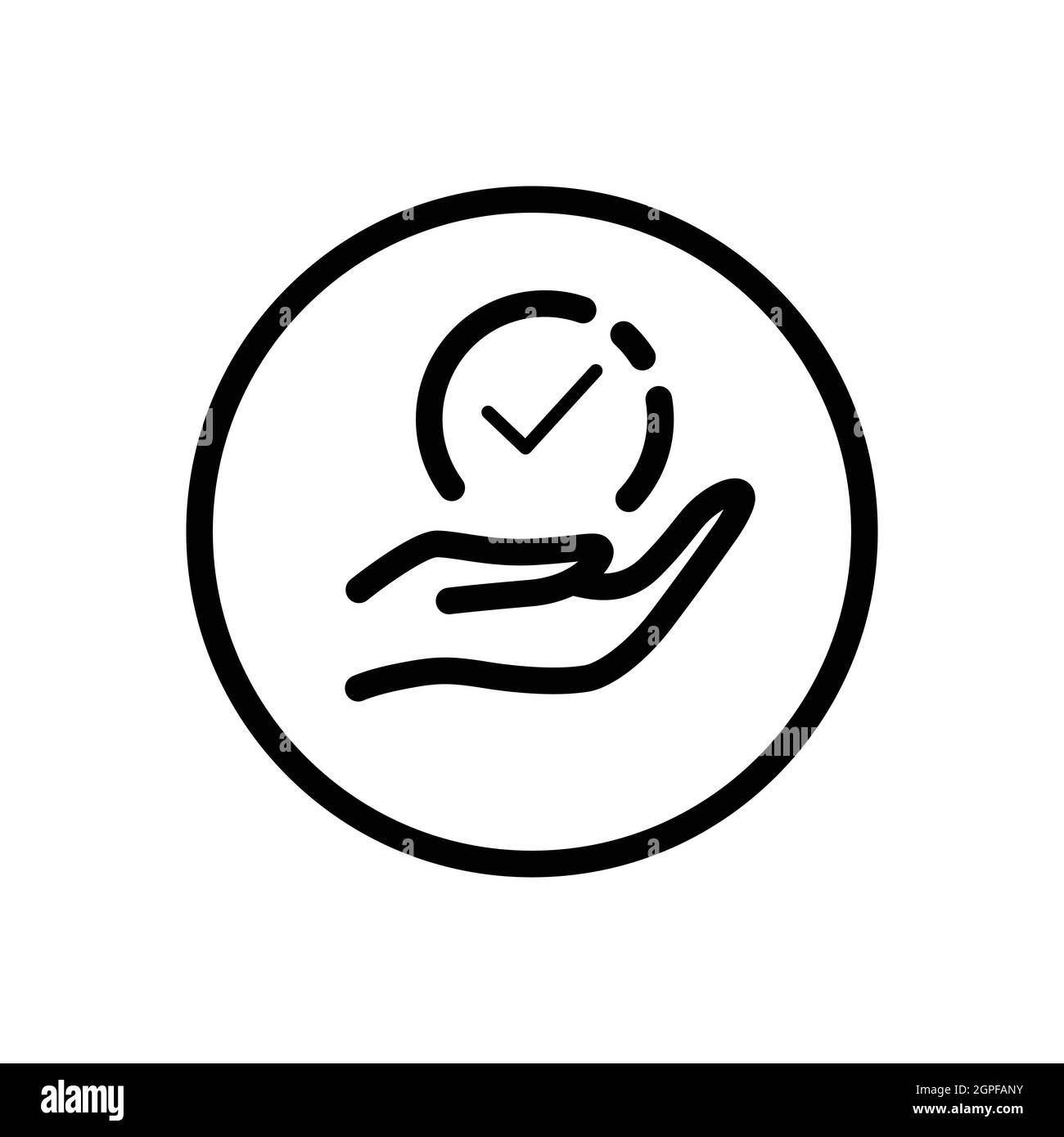 Hand hold check mark. Commerce outline icon in a circle. Vector ...