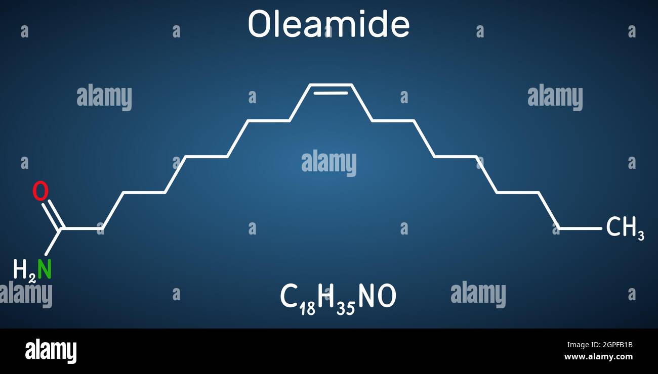 Oleamide molecule. It is fatty amide derived from oleic acid ...