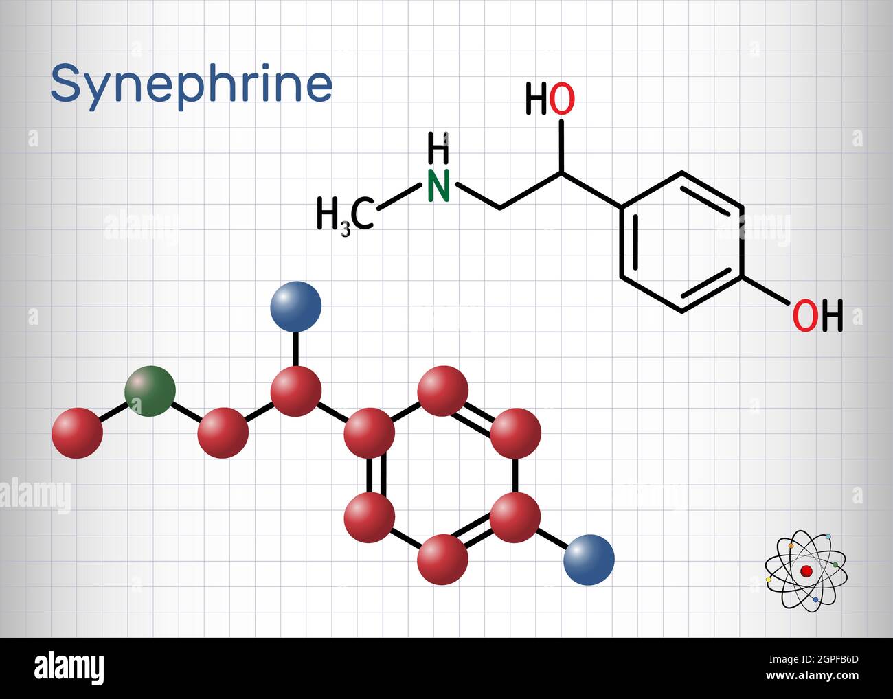 Synephrine, p-synephrine molecule. It is phenethylamine alkaloid ...