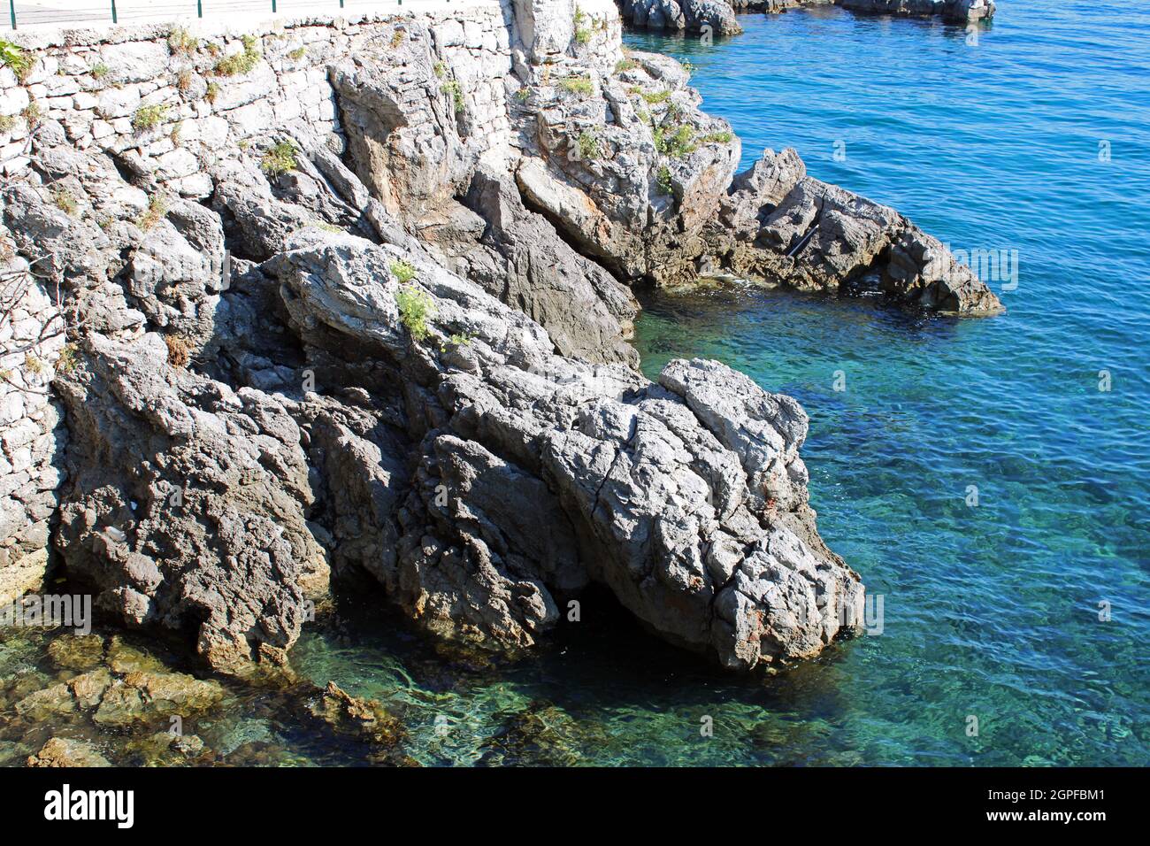 Lovran's coast,rocks and waves, Adriatic coast, Kvarner bay, city ...