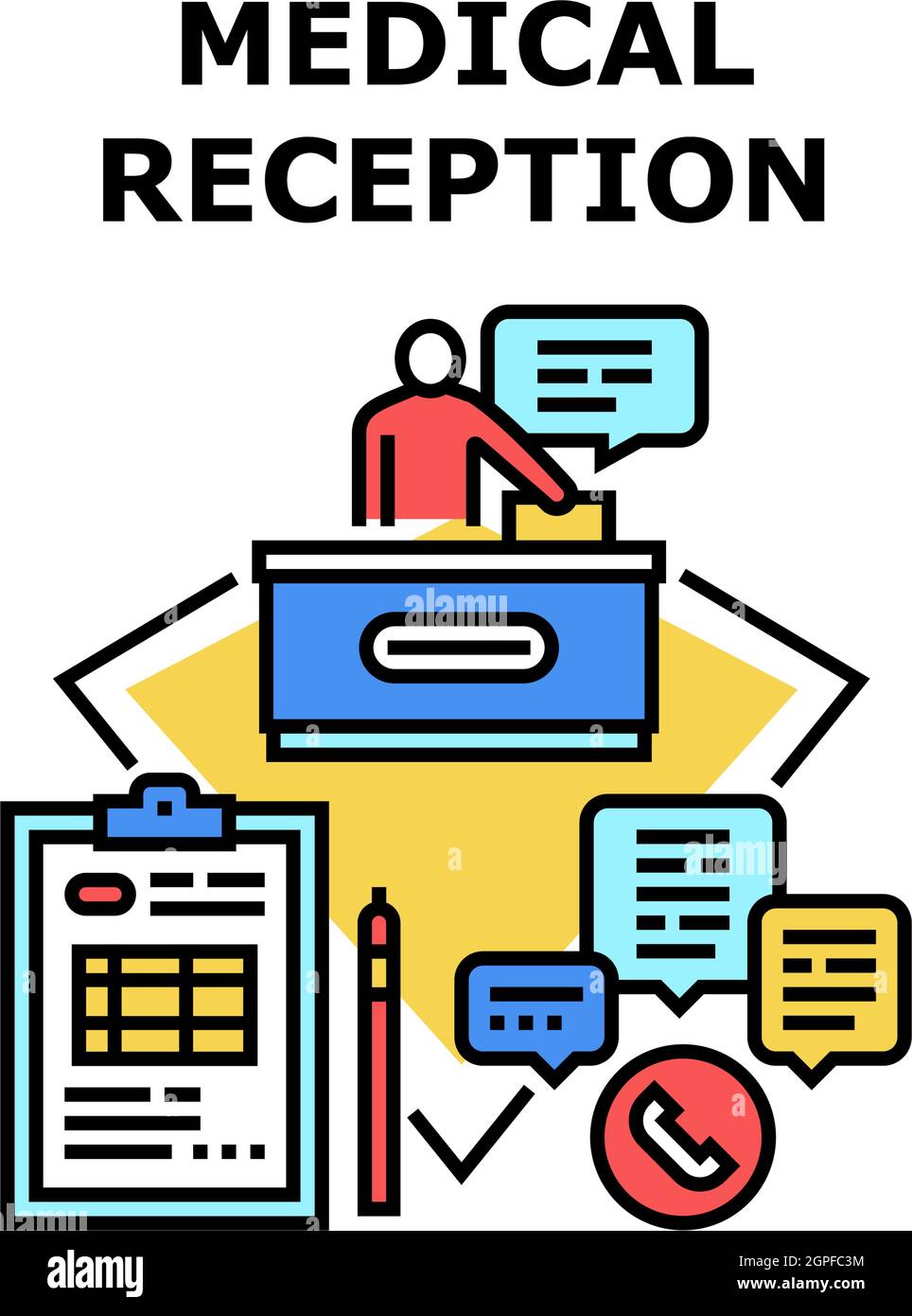 Medical Reception Desk Concept Color Illustration Stock Vector Image ...
