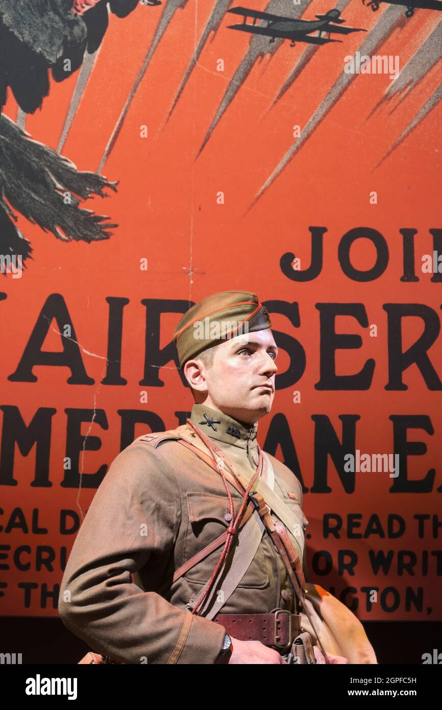 Soldiers in front of WWI recruiting, propaganda posters. At the ...
