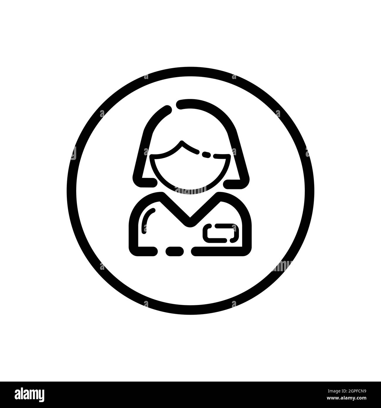 Employed people. Woman working. Commerce outline icon in a circle ...