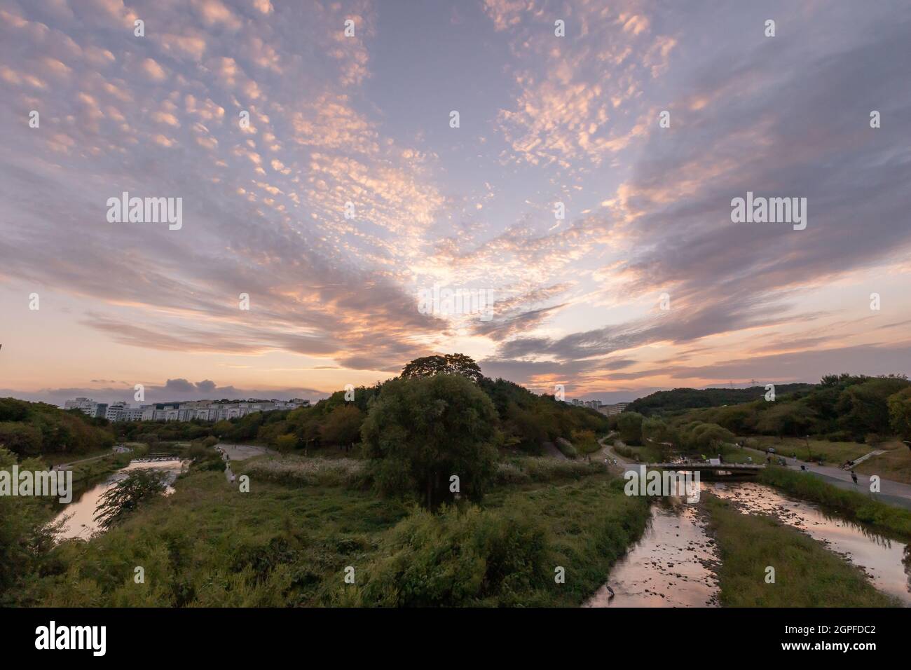 landscape of beautiful evening sky with clouds, Tancheon, Seongnam-si ...