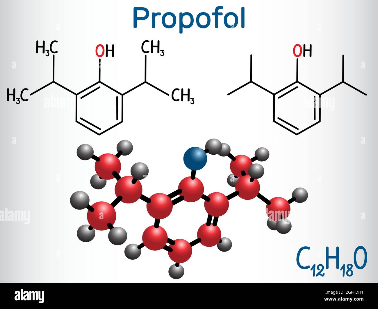 Propofol anesthetic drug molecule. Structural chemical formula and ...