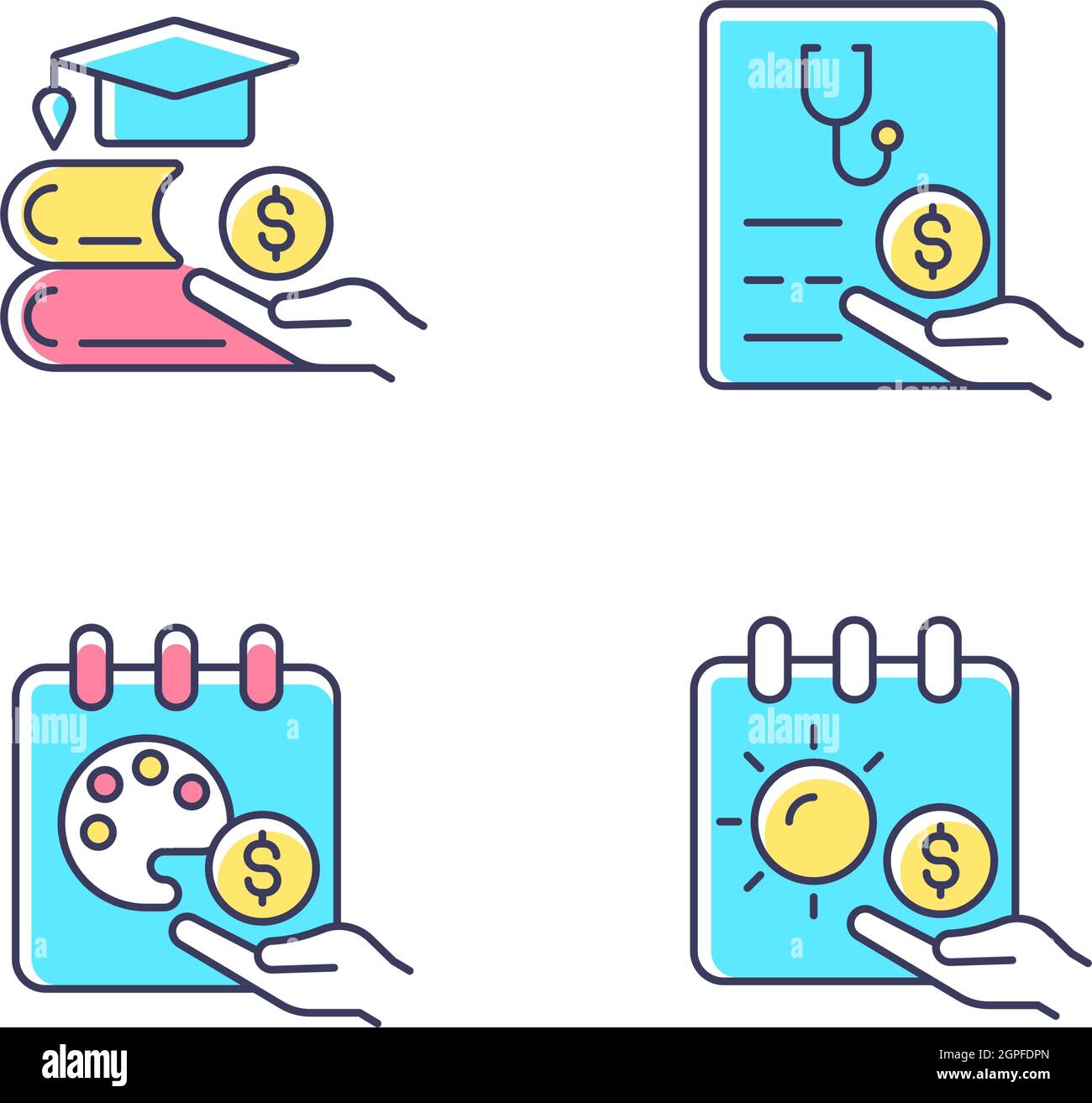 Workplace wellbeing benefits RGB color icons set Stock Vector Image ...