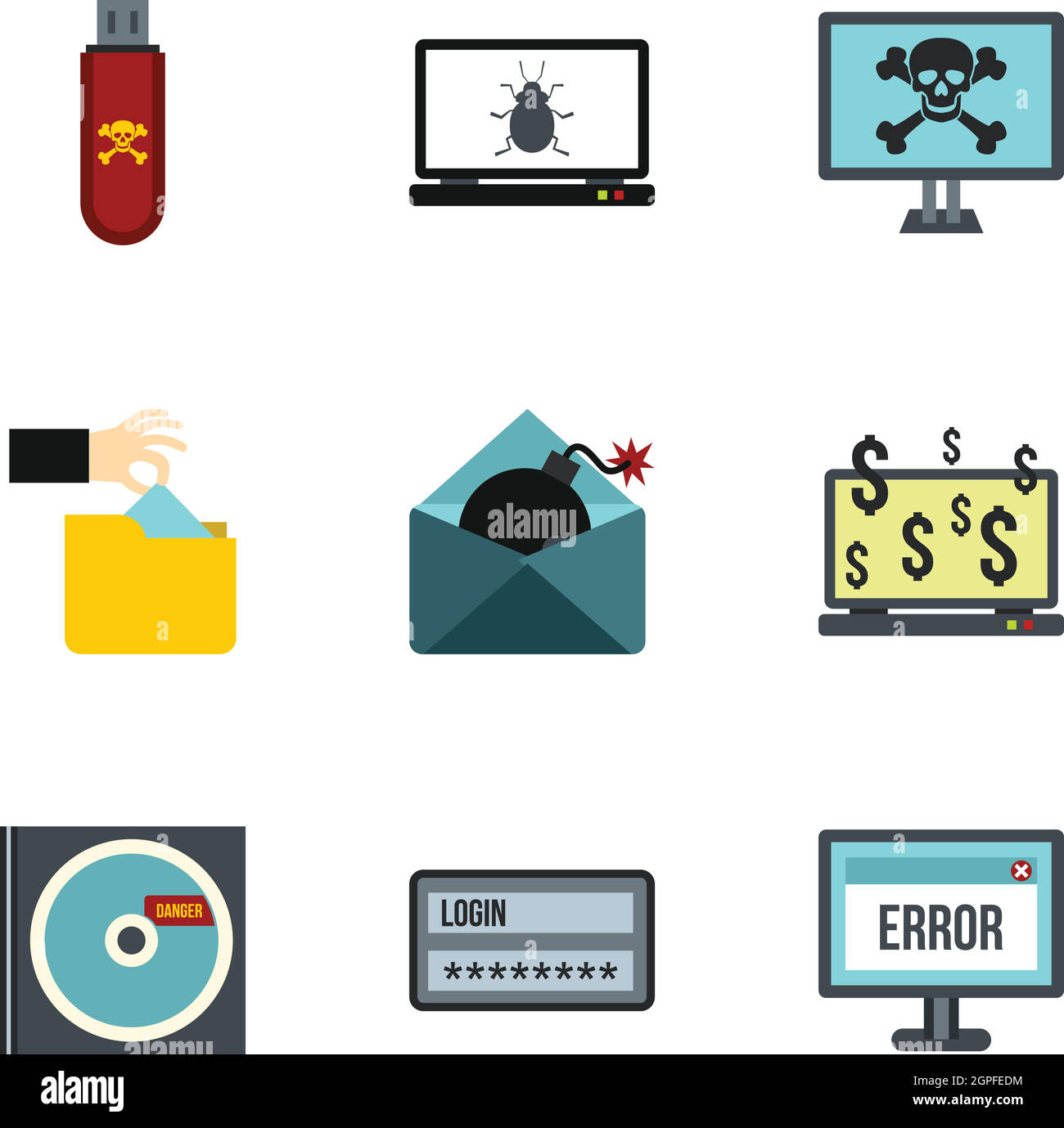 Hacking icons set, flat style Stock Vector Image & Art - Alamy