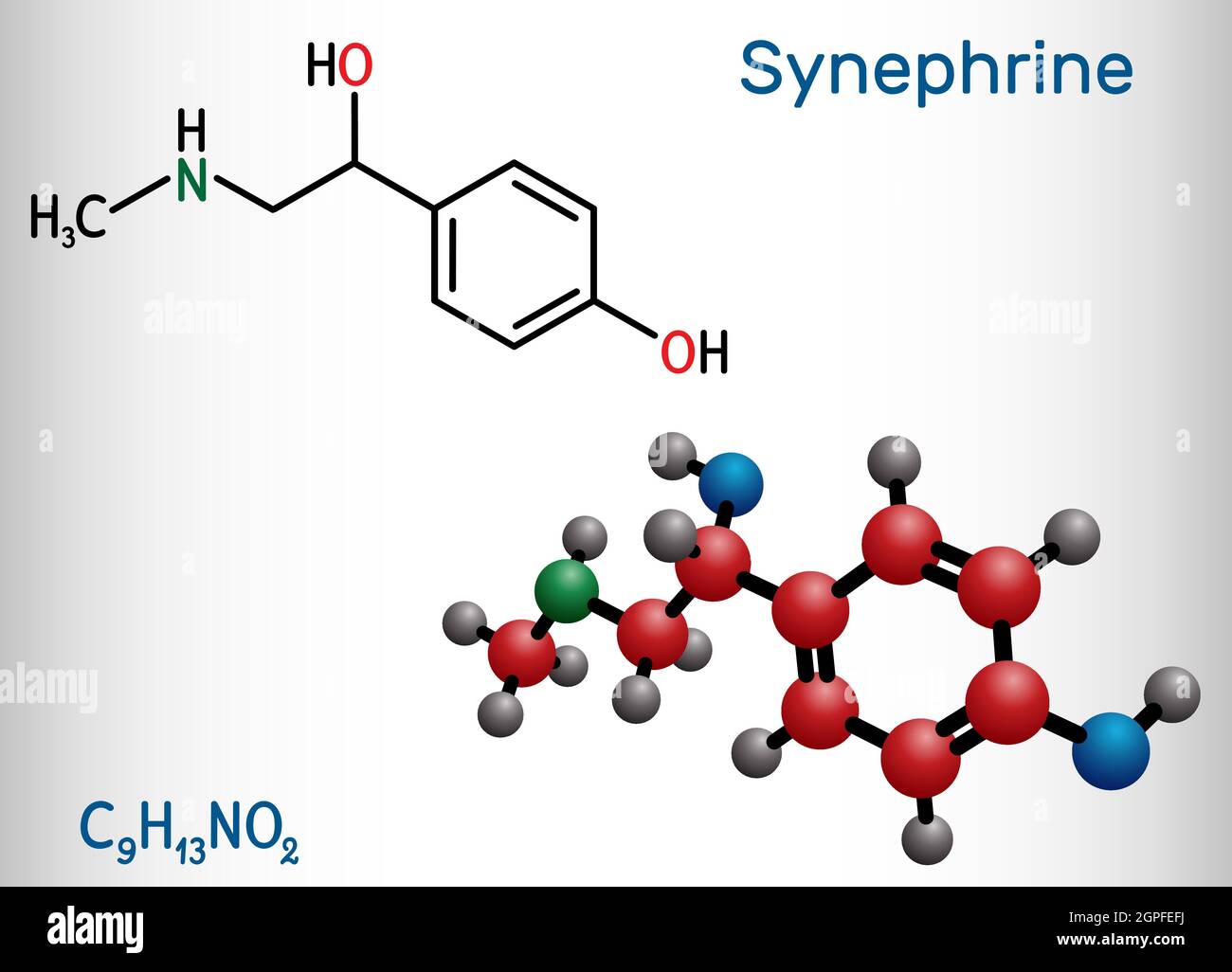 Synephrine, p-synephrine molecule. It is phenethylamine alkaloid ...