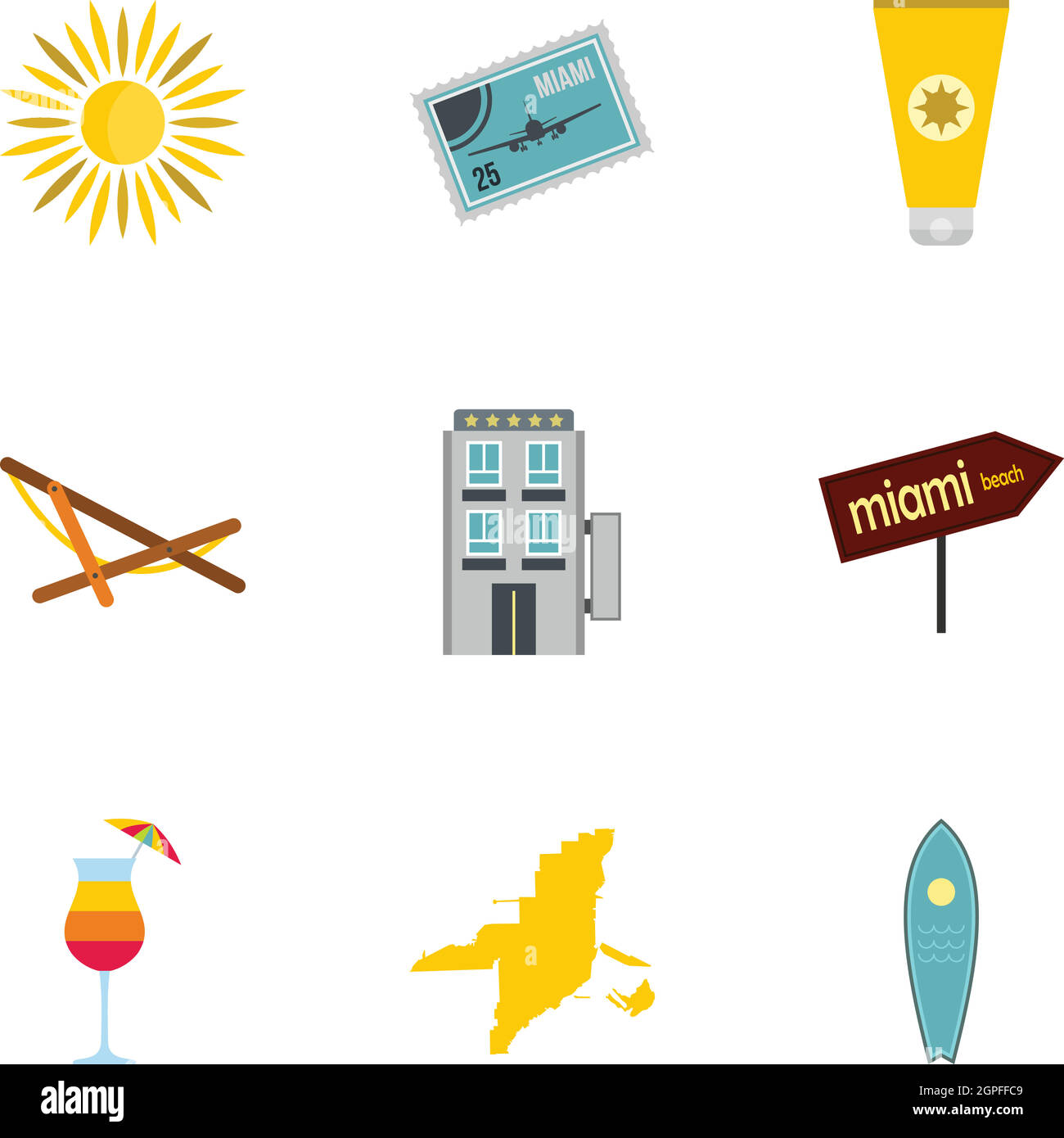 Miami icons set, flat style Stock Vector Image & Art - Alamy
