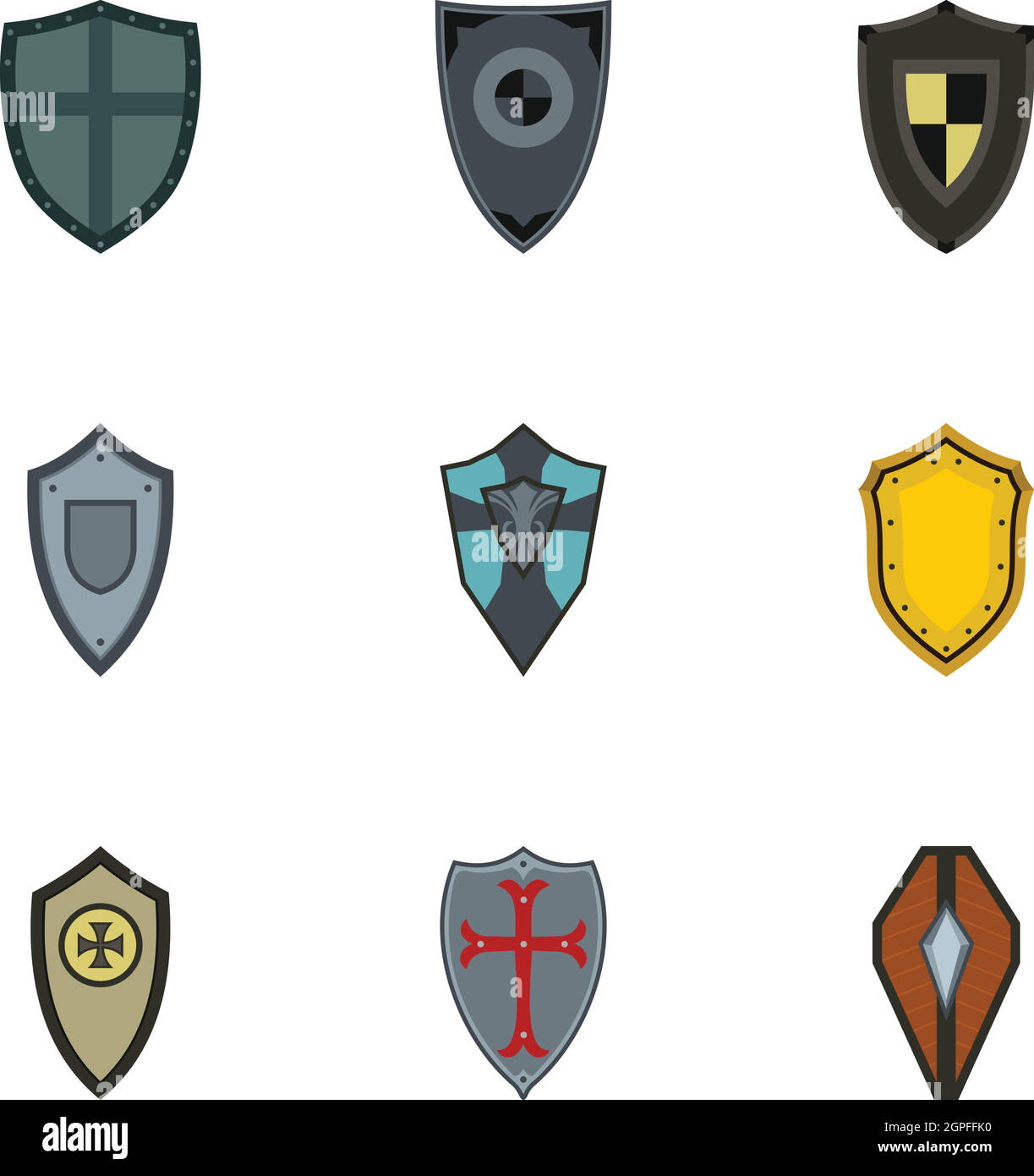 Military shieldd icons set, flat style Stock Vector Image & Art - Alamy