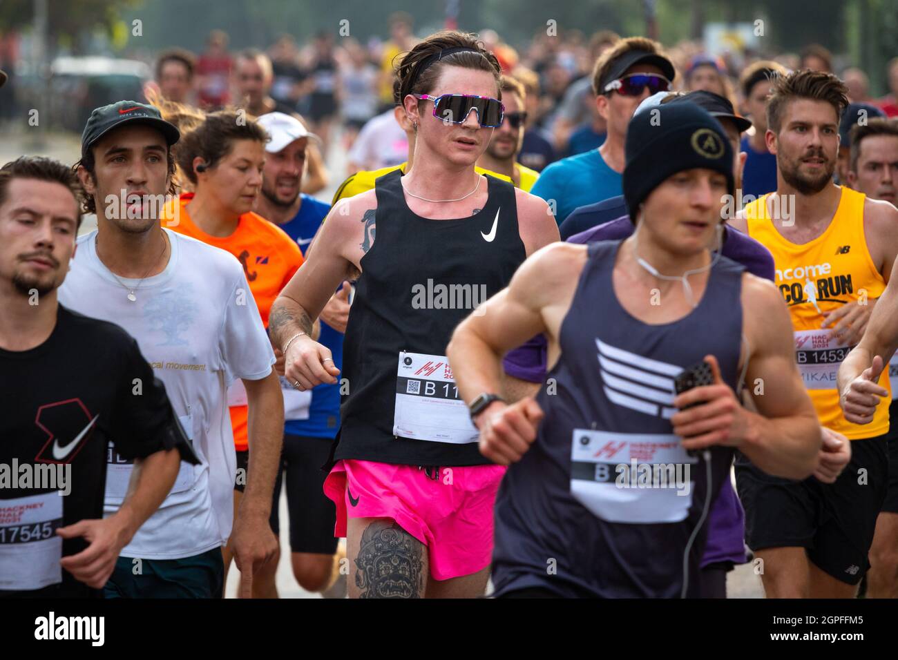 Runners in the Hackney Half 2021, a half marathon though the streets of ...