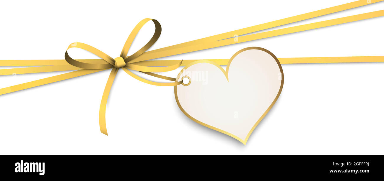 gold ribbon bow with heart hang tag Stock Vector Image & Art - Alamy